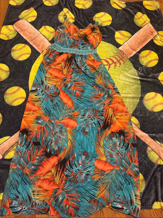 SHEIN | Dresses | Shein Teal And Orange Tropical Print Maxi Dress ...